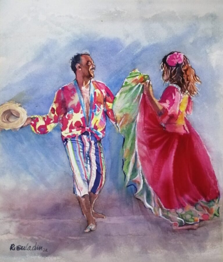 Mauritian Typical Sega Dancers – Watercolor Art Southern Africa