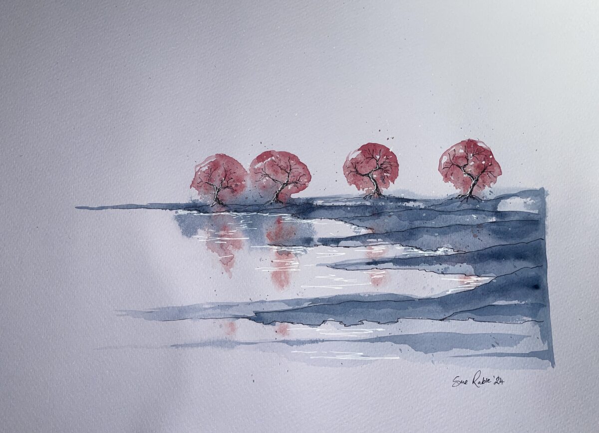 Red Riverbank – Watercolor Art Southern Africa